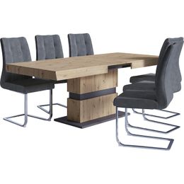 ByLiving Essgruppe 5 Stk. tlg. grau B/H/T: 160cm x 95,5cm x 62cm, Kunstleder, Einlegeplatte, ausziehbar
