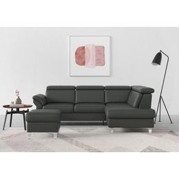 Sit & More sit&more Ecksofa &raquo;Arngast L-Form&laquo; inklusive Kopfteilverstellung und Federkern grau B/H/T: 245cm x 84cm x 194cm, NaturLEDER , Ottomane rechts,mit 