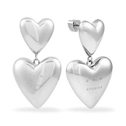 Copenhagen Studios Damen Paar Ohrh&auml;nger &raquo;Schmuck Geschenk Edelstahl Ohrring Puffy Hearts&laquo; silber Edelstahl