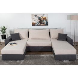 Collection AB Wohnlandschaft &raquo;Pico U-Form, B: 252 cm&laquo; Schlaffunktion, Bettkasten & 2 Zierkissen beige 100%Polyester B/H/T: 252cm x 39cm x 158cm, 