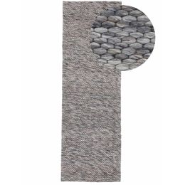 CarpetFine Wollteppich &raquo;Sina, auch als L&auml;ufer&laquo; rechteckig 14 mm H&ouml;he Handweb Teppich, reine Wolle, meliert, handgewebt, weich & kuschelig grau Wolle B