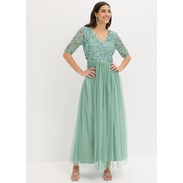 bonprix Abendkleid aus zartem T&uuml;ll mit Paillettenstickerei, gr&uuml;n, Gr.48, Elegantes Kleid aus T&uuml;ll mit bezaubernder Paillettenstickerei im Oberteil
