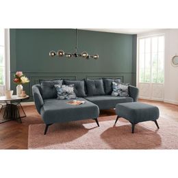 Home Affaire Ecksofa &raquo;Baggio romantische Polsterecke, bequem, Breite 277 cm, L-Form&laquo; Zierkissen inklusive, schwarze Metallf&uuml;&szlig;e blau B/H/T: 277cm x 