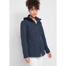 bonprix Wasserabweisende Stretch-Softshelljacke, blau, Gr.42, Praktische Softshelljacke mit abnehmbarer Kapuze und Rei&szlig;verschlusstaschen, gerade geschnitten, aus Softshell