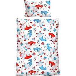 Biberna Kinderbettw&auml;sche &raquo;Weihnachten&laquo; 2 Stk. wohlig warm + weich, pflegeleicht, aus 100% Baumwolle, Rei&szlig;verschluss blau Feinbiber, Obermaterial: 100% 