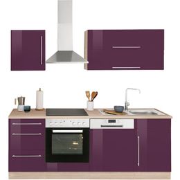 KOCHSTATION K&uuml;chenzeile &raquo;KS-Samos&laquo; Breite 220 cm, wahlweise mit E-Ger&auml;ten, mit Arbeitsplatte lila B/H/T: 220cm x 200cm x 60cm, ohne E-Ger&auml;te