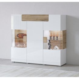 OTTO home Highboard &raquo;Toledo,Breite 147,5cm,trendige Hochkommode mit 3T&uuml;ren und Schublade&laquo; Hochschrank mit Glas-Partien,stylische Hochglanzfronten wei&szlig;