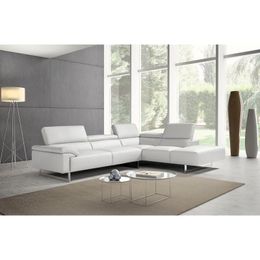 Egoitaliano Ecksofa &raquo;Malika, elegant und bequem, Designsofa, L-Form&laquo; mit Ottomane, inkl. Kopfteilverstellung und chromfarbenen Metallf&uuml;&szlig;en wei&szlig; Leder &raquo;BULL&laquo; (