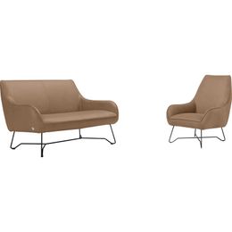 Egoitaliano Polstergarnitur &raquo;Namy, Designobjekt mit hohem Sitzkomfort und toller Detailverarbeitung&laquo; Set aus 2-Sitzer und Sessel, edles Metallgestell braun Leder 