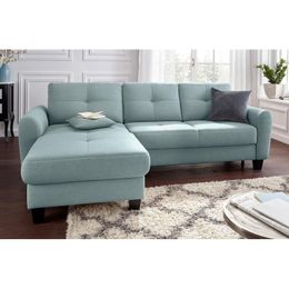 Sit & More sit&more Ecksofa &raquo;Varese L-Form&laquo; mit Federkern, wahlweise mit Schlaffunktion und Stauraum blau Bedruckte Microfaser (100% Polyester);Luxus-Microfaser 