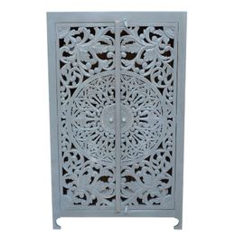 OTTO home Stauraumschrank &raquo;Kenmare&laquo; Mangoholz, dekorative Schnitzereien, Breite 100 cm grau Massivholz grau, B/H/T: 100cm x 165cm x 40cm