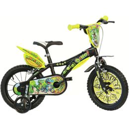 DINO BIKES Kinderfahrrad &raquo;Dinosaurier T-Rex&laquo; 1 Gang mit St&uuml;tzr&auml;dern, Frontschild und coolen Schutzblechen schwarz 30cm, 16 Zoll (40,64cm) Kinderfahrrad