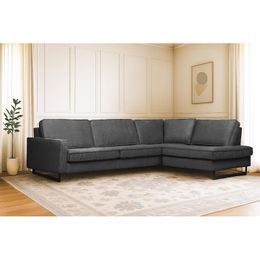 OTTO home Ecksofa &raquo;Pinto, 290 cm, Cord, Chenille, Lederoptik, Ottomane links / rechts&laquo; mit Keder, schwarze Metallf&uuml;&szlig;e, Wellenunterfederung grau Luxus-