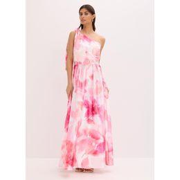 bonprix One-Shoulder-Kleid aus gl&auml;nzendem Satin, wei&szlig;, Gr.38, Modern und femin: One-Shoulder-Kleid in Maxi-L&auml;nge aus gl&auml;nzendem Satin mit G&uuml;rtel und Allover-Print, womit es jedes Teil zu einem Unikat macht.