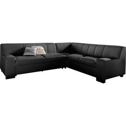 DOMO collection Ecksofa &raquo;Norma Top, elegant & modern, flache Armlehnen, Breite 247cm, L-Form&laquo; wahlweise mit Bettfunktion schwarz B/H/T: 247cm x 77cm x