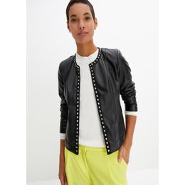 bonprix Lederimitat-Jacke, schwarz, Gr.38, Zeitloser Lederimitat-Blazer mit NietenLederimitat