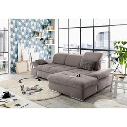set one by Musterring Ecksofa &raquo;SO4100 V&laquo; mit verstellbaren Kopfteilen, wahlweise mit Funktionen, Cord-Bezug grau B/H/T: 284cm x 80cm x 190cm, Luxus-