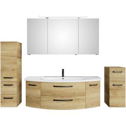 Badm&ouml;bel-Set &raquo;Serie 4010 4-teilig Keramik-Waschtisch mit LED-Spiegelschrank&laquo; Set braun Holzwerkstoff B/H/T: 204cmcm x 200cmcm x 49,5cmcm