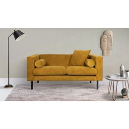 Home Affaire 2-Sitzer &raquo;Lillibeth Designsofa mit Wellenunterfederung, Ma&szlig;e B/T/H: 155/74/83 cm&laquo; Zierkissen als Wendekissen, in Samtoptik oder Cord gelb