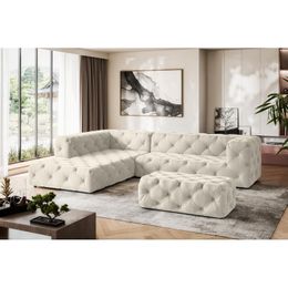 Home Affaire Ecksofa &raquo;FOLLINA&laquo; L-Form, mit klassischer Chesterfield-Knopfheftung beige 100% Polyester B/H/T: 325cm x 71cm x 228cm, Samtoptik, Ottomane