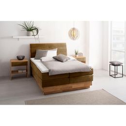OTTO home Boxspringbett &raquo;Jenna&laquo; ohne LED-Beleuchtung, mit zertifizierten, recycelten Bezugsstoffen braun Polyester Struktur (recyceltes Polyester) 