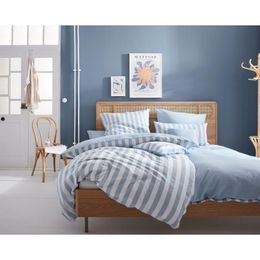 OTTO home Wendebettw&auml;sche &raquo;Greta&laquo; 2 Stk. Bettw&auml;sche mit Streifen in verschiedenen Qualit&auml;ten, ab 135x200 cm blau Mako-Satin, Obermaterial: 100% 