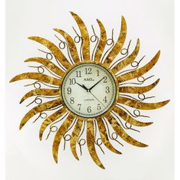 AMS Unisex AMS Wanduhr &raquo;W9639&laquo; Quarzuhr, Metall, Sonne, Wohnzimmer, Esszimmer, K&uuml;che, Schlafzimmer gold B/H/L: 5cm