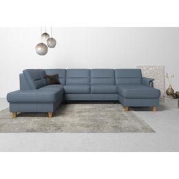 Home Affaire Wohnlandschaft &raquo;Palmera U-Form, B: 308 cm&laquo; optional Schlaffunktion & Bettkasten, Federkern blau Luxus-Microfaser (100% Polyester);