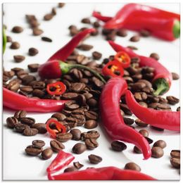 Artland Glasbild &raquo;Frische Chili auf Kaffee&laquo; Lebensmittel 1 Stk. tlg. in verschiedenen Gr&ouml;&szlig;en rot B/H/T: 50cm x 50cm, Glasbild Lebensmittel quadratisch, 1 Stk.