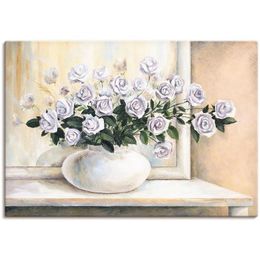 Artland Leinwandbild &raquo;Rosen auf Tisch II&laquo; Blumen 1 Stk. tlg. auf Holzrahmen gespannt wei&szlig; Leinwand B/H/T: 100cm x 70cm, Leinwandbild Blumen Querformat, 1 Stk.
