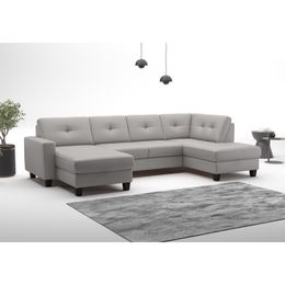 OTTO home Wohnlandschaft &raquo;Varese&laquo; wahlweise mit Schlaffunktion und Bettkasten grau B/H/T: 304cm x 91cm x 170cm, NaturLEDER Stoff, Ottomane rechts, 