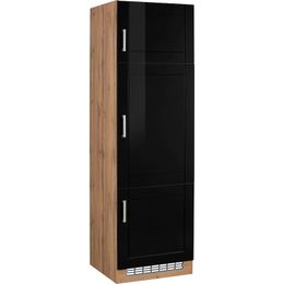 KOCHSTATION K&uuml;hlumbauschrank &raquo;KS-Tinnum&laquo; 60 cm breit, 200 cm hoch, Metallgriffe, mit Nischenma&szlig; 88 cm schwarz Holzwerkstoff wotaneiche, B/H/T: 60cm x 