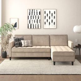 Ecksofa &raquo;Presley, L-Form,&laquo; Ecksofa mit Bett-Funktion und Stauraum, verstellbare R&uuml;ckenlehne grau Veloursstoff 100% Polyester B/H/T: 213cm x 83cm x 