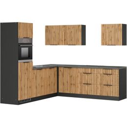 KOCHSTATION Winkelk&uuml;che &raquo;KS-Lagos, Stellbreite 240/240 cm, wahlweise mit E-Ger&auml;ten&laquo; GK-oder Induktionskochfeld,K&uuml;hlschrank,Sp&uuml;le edelstahl oder 