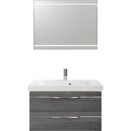 Badm&ouml;bel-Set &raquo;Balto 2-teilig Mineralmarmor-Waschtisch mit LED-Spiegel, Waschplatz&laquo; 2 Stk. tlg. grau Holzwerkstoff B/H/T: 92cmcm x 200cmcm x 50,8cmcm,