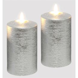 I.GE.A. LED-Kerze &raquo;Batteriebetriebene LED-Kerzen aus Echtwachs, H&ouml;he ca. 12,5 cm&laquo; warmwei&szlig;es Stimmungslicht, Stumpenkerze f&uuml;r den Adventskranz silber 