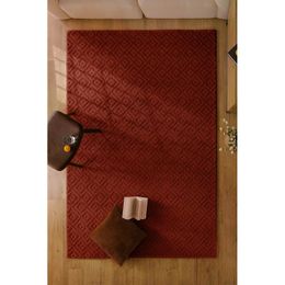 Wecon Home Teppich &raquo;Castello TWO&laquo; rechteckig 7 mm H&ouml;he Schurwolle, Kurzflor mit Hoch-Tief-Effekt, Wohnzimmer, Rautenmuster rot Schurwolle B : 160cm 1 