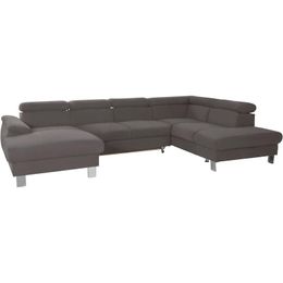 COTTA Wohnlandschaft &raquo;Komaris U-Form, B: 320 cm&laquo; mit Kopfteilverstellung, optional Schlaffunktion, Bettkasten & Licht grau Microfaser PRIMABELLE (100%