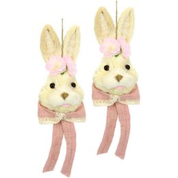 I.GE.A. Osterhase &raquo;Bast-Hasenkopf mit Blume und Schleife, Fr&uuml;hlingsdeko&laquo; Osterdeko zum Aufh&auml;ngen, Dekofigur, Wanddeko beige Bast, Polyester B/H/T: 