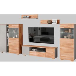 OTTO home Wohnwand 5 Stk. tlg. braun Holzwerkstoff, Massivholz B/H/T: 330cmcm x 145cmcm x 35cmcm, teilmassiv