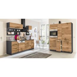 KOCHSTATION K&uuml;chenzeile &raquo;KS-Tulsa&laquo; ohne E-Ger&auml;te, Breite 360 cm, schwarze Metallgriffe, MDF Fronten braun B/H/T: 360cm x 60cm