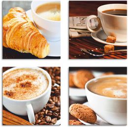 Artland Leinwandbild &raquo;Kaffeetassen und Zeitung, Milchkaffee&laquo; Getr&auml;nke 4 Stk. tlg. 4er Set, verschiedene Gr&ouml;&szlig;en beige Leinwand, MDF B/H/T: 30cm x 30cm, 