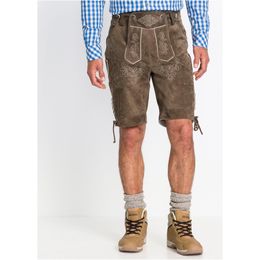 bonprix Regular Fit Trachtenhose aus Leder, gr&uuml;n, Gr.50, Kurze Lederhose mit abkn&ouml;pfbarem Latz und trachtentypischen Verzierungen, aus Glattleder