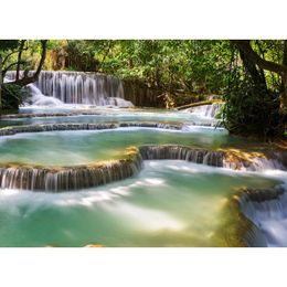 papermoon Fototapete &raquo;Forest Waterfall Laos&laquo; glatt bunt Vlies B/L: 3,5m x 2,6m, Bahnen: 7 Stk.