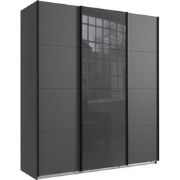 wimex Schwebet&uuml;renschrank &raquo;Norderstedt&laquo; INKLUSIVE 2 Stoffboxen und 2 zus&auml;tzliche Einlegeb&ouml;den, mit Glast&uuml;r grau Holzwerkstoff Graphit, B/H/T: 180cm x 210cm 