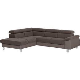 COTTA Ecksofa &raquo;Komaris L-Form, B: 249 cm&laquo; mit Kopfteilverstellung, optional Schlaffunktion, Bettkasten & Licht braun Microfaser PRIMABELLE (100% 