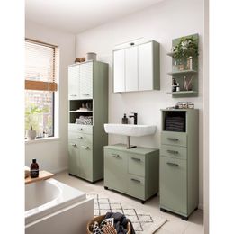Welltime Waschbeckenunterschrank &raquo;Emmi, Breite 65 cm made in Germany&laquo; Siphonausschnitt, Metallbeschl&auml;ge gr&uuml;n FSC -zertifizierter Holzwerkstoff 