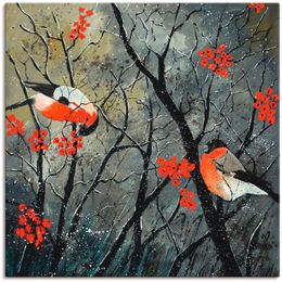 Artland Leinwandbild &raquo;rote V&ouml;gel im Winter&laquo; V&ouml;gel 1 Stk. tlg. auf Holzrahmen gespannt rot B/H/T: 70cm x 70cm, Leinwandbild V&ouml;gel quadratisch, 1 Stk.