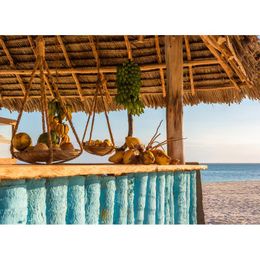 Livingwalls living walls Fototapete &raquo;Designwalls Beach Bar&laquo; glatt Vlies, Wand, Schr&auml;ge, Decke braun Vlies B/L: 3,5m x 2,55m