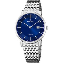 Festina Herren Quarzuhr &raquo;Swiss Made Collection&laquo; Armbanduhr, Herrenuhr, Damenuhr, Edelstahlband, Saphirglas, Swiss Made blau Einheitsgr&ouml;&szlig;e